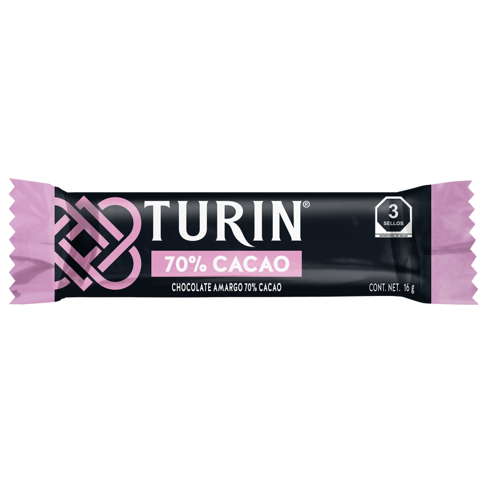 Turin 70% Cacao Chocolate Amargo. Tableta 16g | Turin Mexico