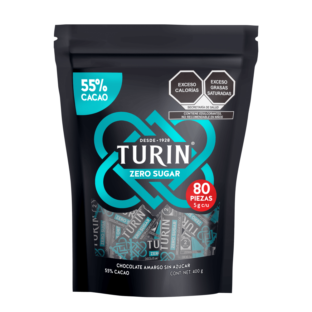 Turin Zero Chocolate Amargo Sin Azúcar. Tableta 16g | Turin Mexico