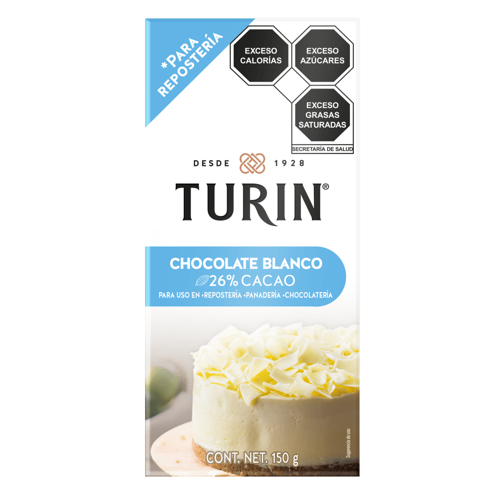 Turin Tablilla Chocolate blanco para repostería 150g | Turin Mexico