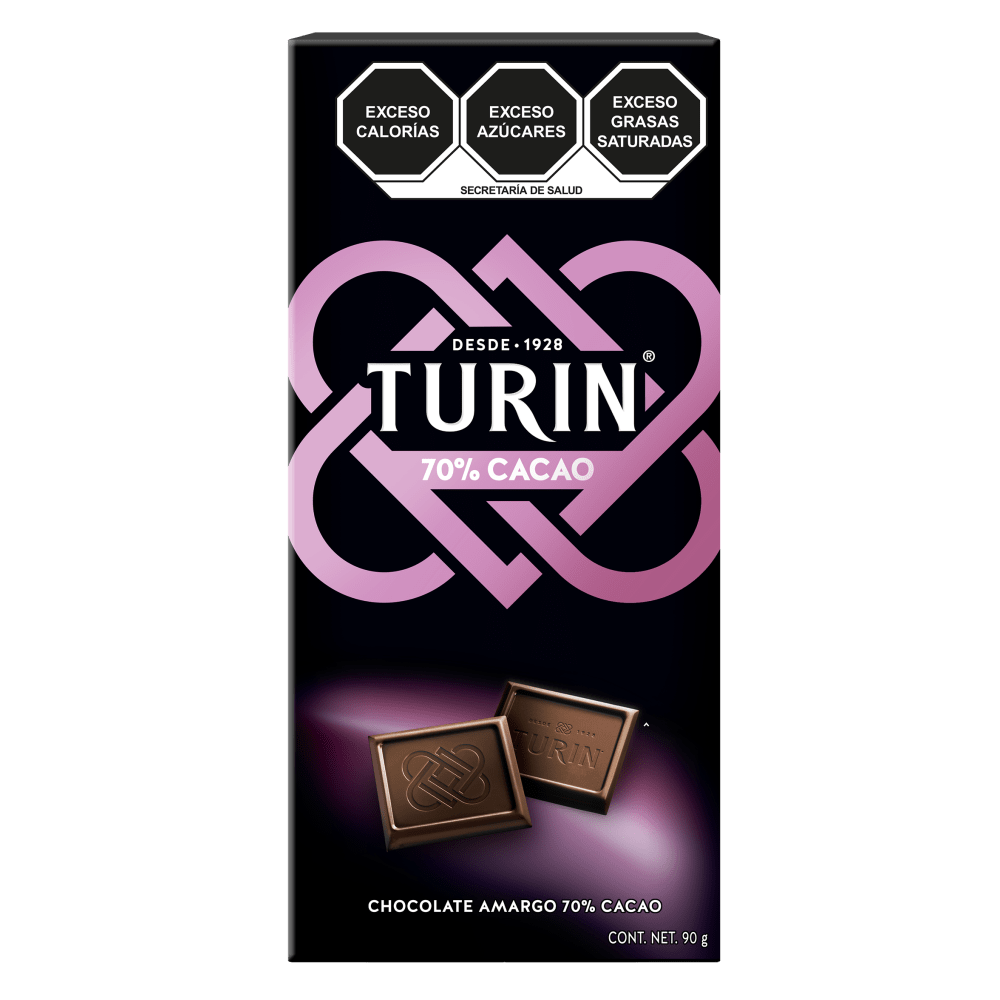 Turin 70% Cacao Chocolate Amargo. Tablilla 90g | Turin Mexico